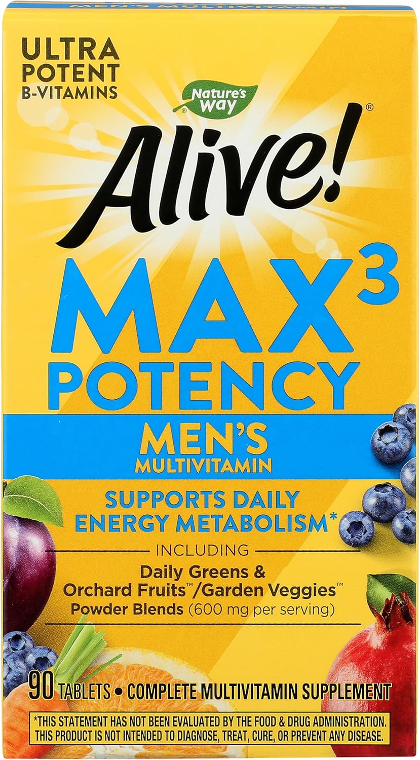 Amazon.com: Nature's Way Alive! Max3 Potency Men's Complete Multivitamin, Plant-Based, Gluten ...