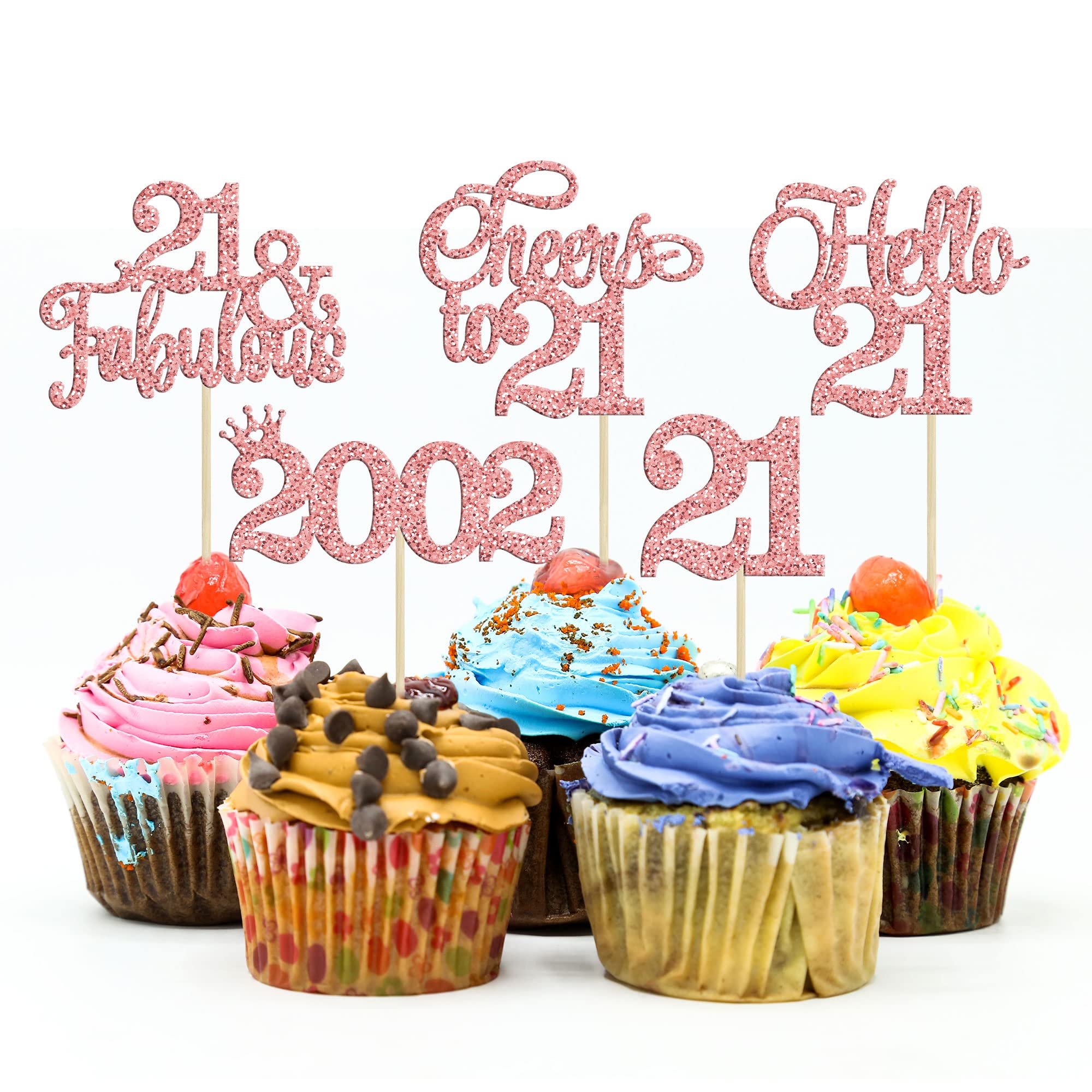 Amazon.com: Gyufise 30Pcs 21st Birthday Cupcake Toppers Hello 21 ...
