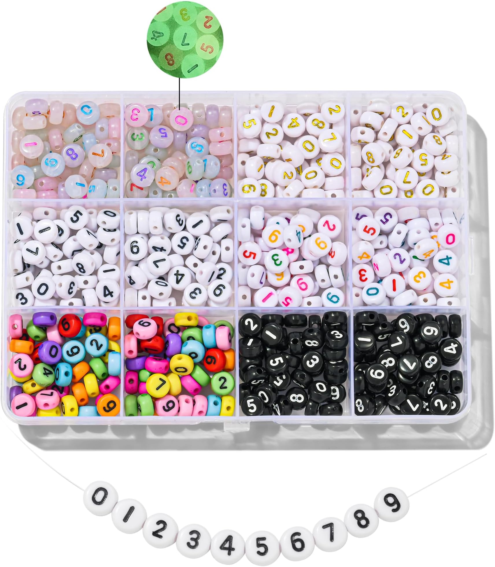 Amazon.com: Hudinsun 500Pcs 0-9 Acrylic Number Beads in 12 Grid Box ...