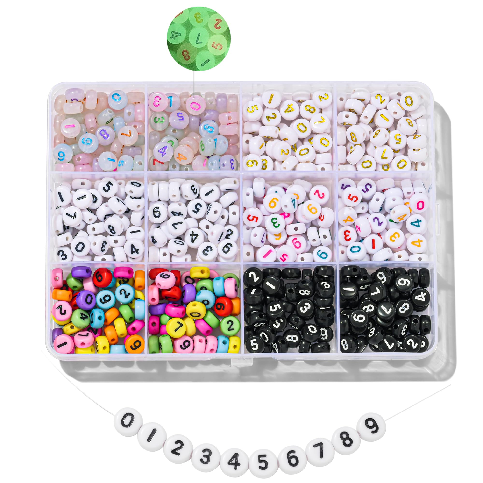 Amazon.com: Hudinsun 500Pcs 0-9 Acrylic Number Beads in 12 Grid Box ...