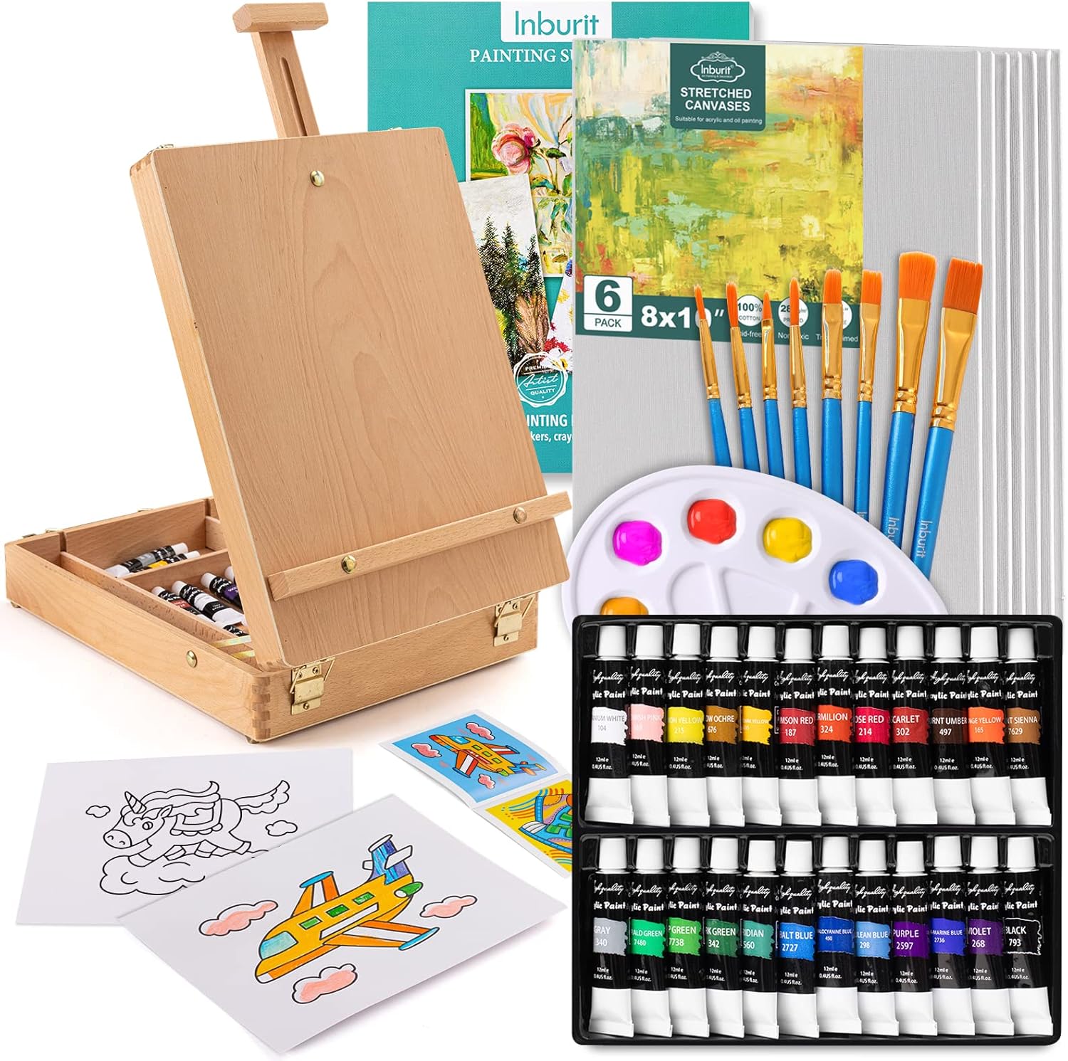 Amazon.com: Art Paint Set with Wooden Easel Box, 24 Colors Acrylic ...