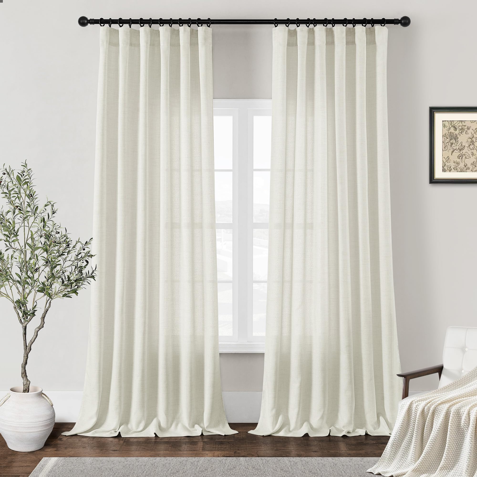 Amazon.com: DUKIYO Cream Beige Semi Sheer Curtains 98 Inches Long for ...