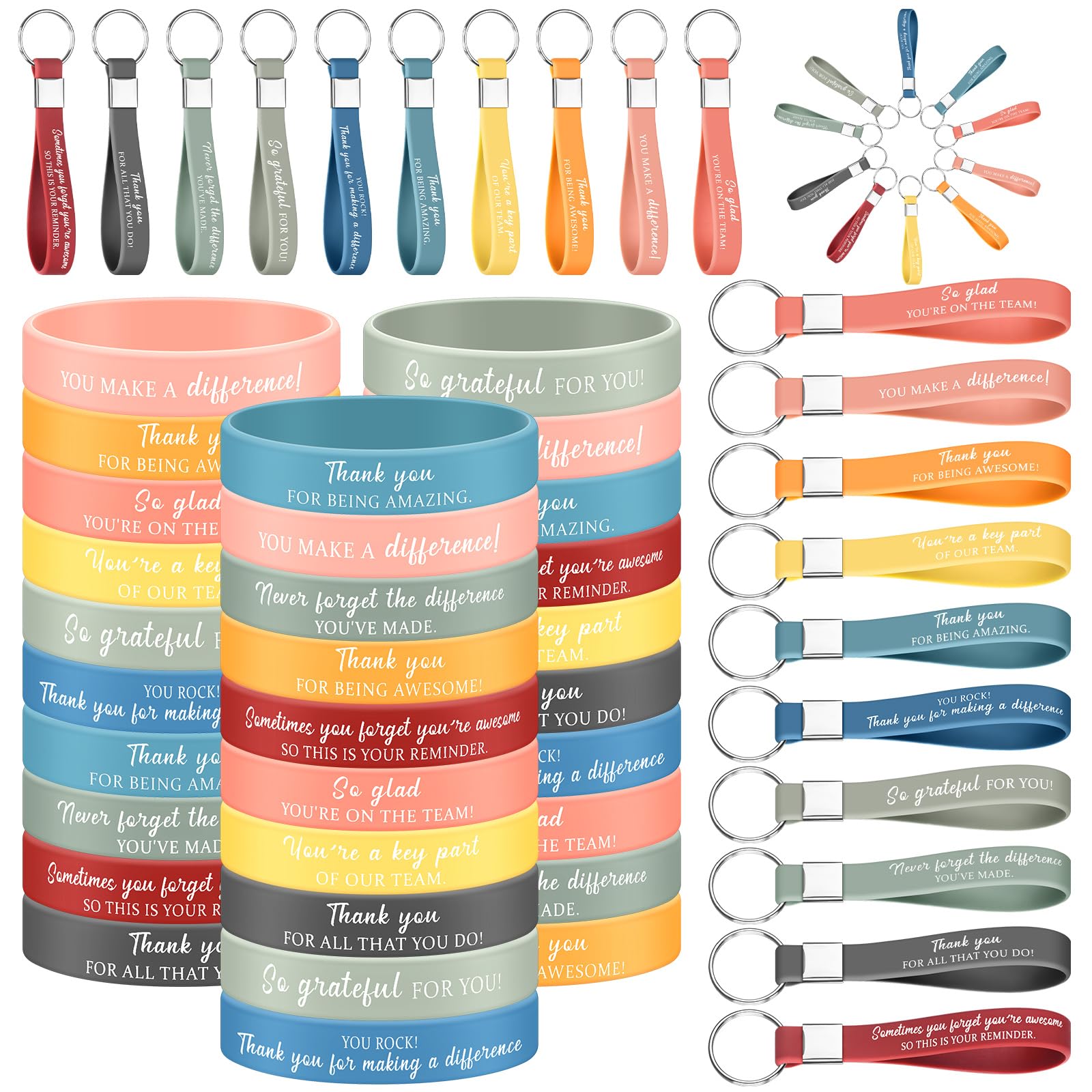 60 Pcs Thank You Bracelets Inspirational Keychain Set Employee ...
