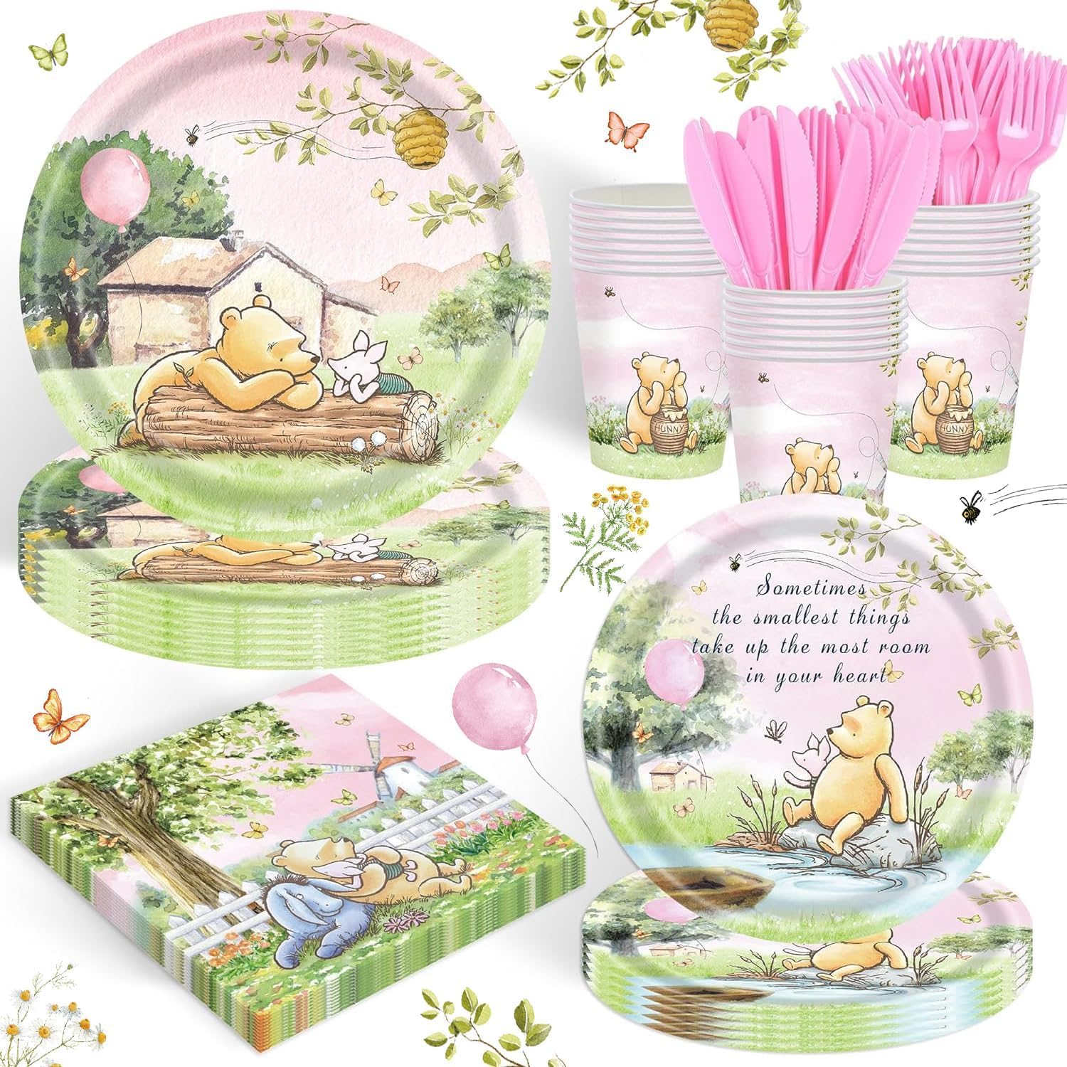 Vintage Winnie The Pooh Party Supplies Kit Backdrop Pink Classic Winnie ...