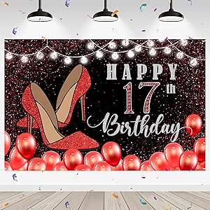 Amazon.com : WeBenison Happy 17th Birthday Backdrop Girl 17 Years Old ...