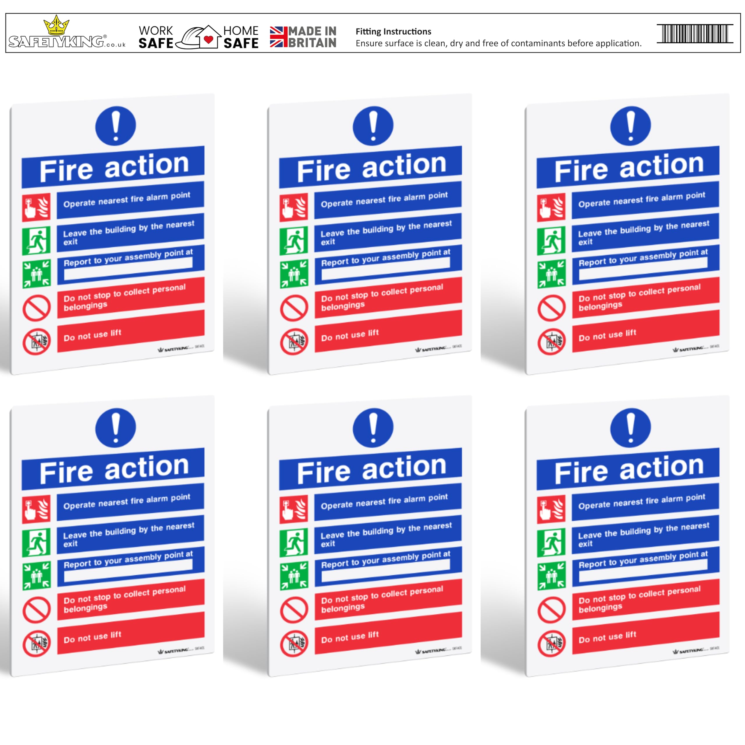 SAFETYKING 6 pcs Fire Action Notice 1mm PVC Signs -L 20cm x W 15cm x H ...