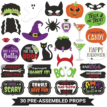 Amazon.com: 53pcs Happy Halloween Photo Booth Props Halloween Picture ...