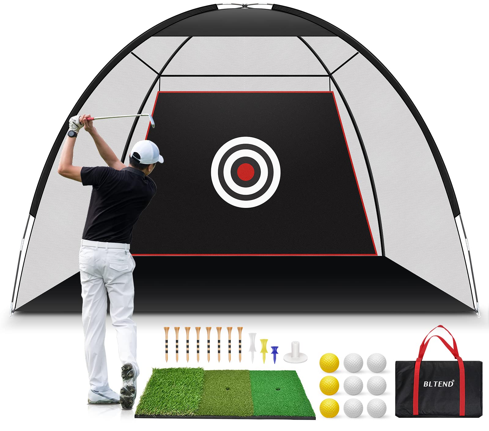 Bltend Golf Net, 10x7ft 7-in-1 Golf Practice Net with Tri-Turf XL Golf ...