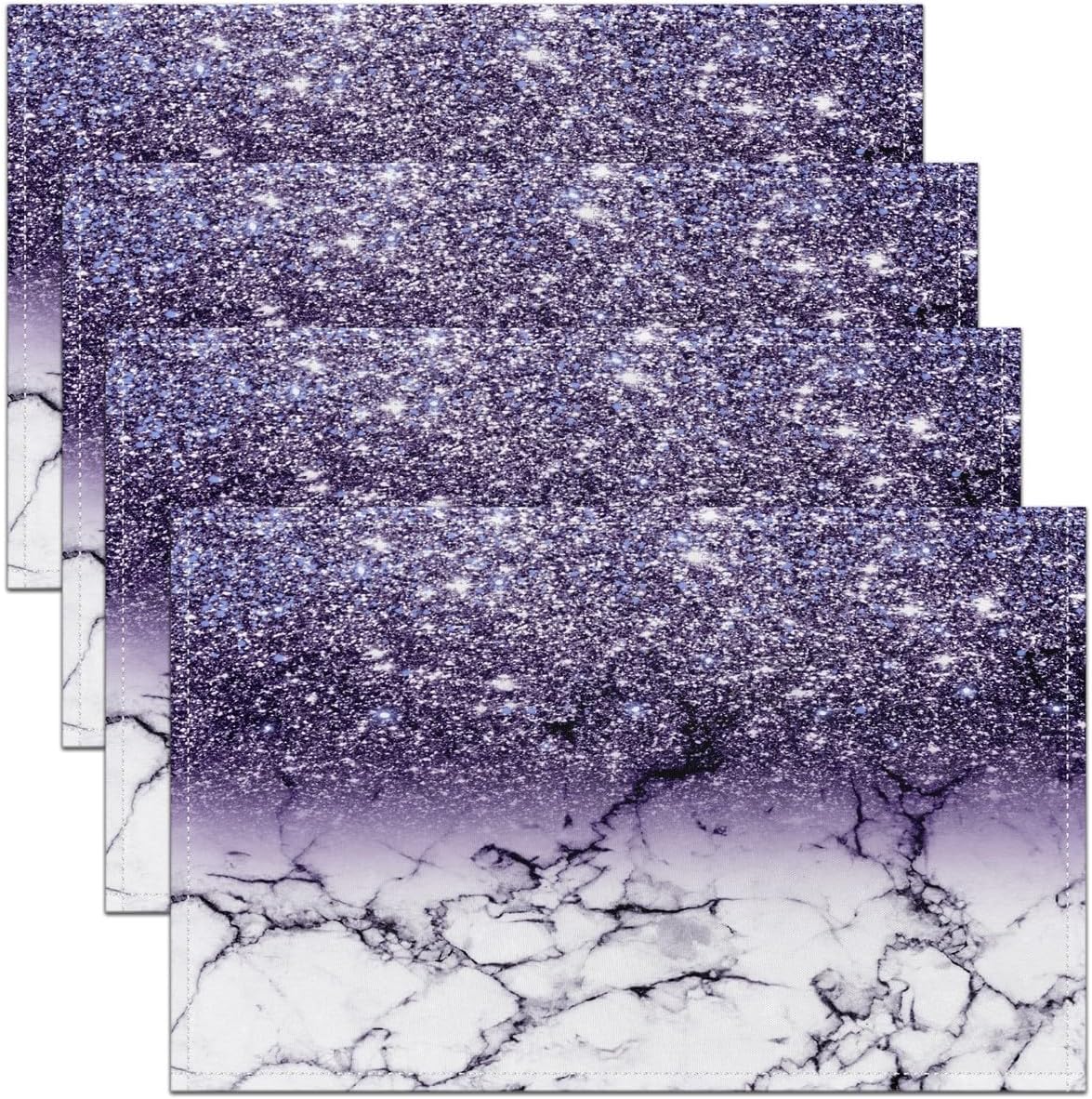 Ombre Purple White Glitter Marble Table Place Mats Set 45X30cm Silver ...