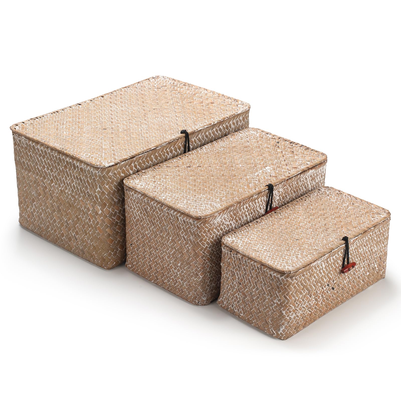 DOKOT Seagrass Storage Baskets with Lid Natural Rattan Woven ...