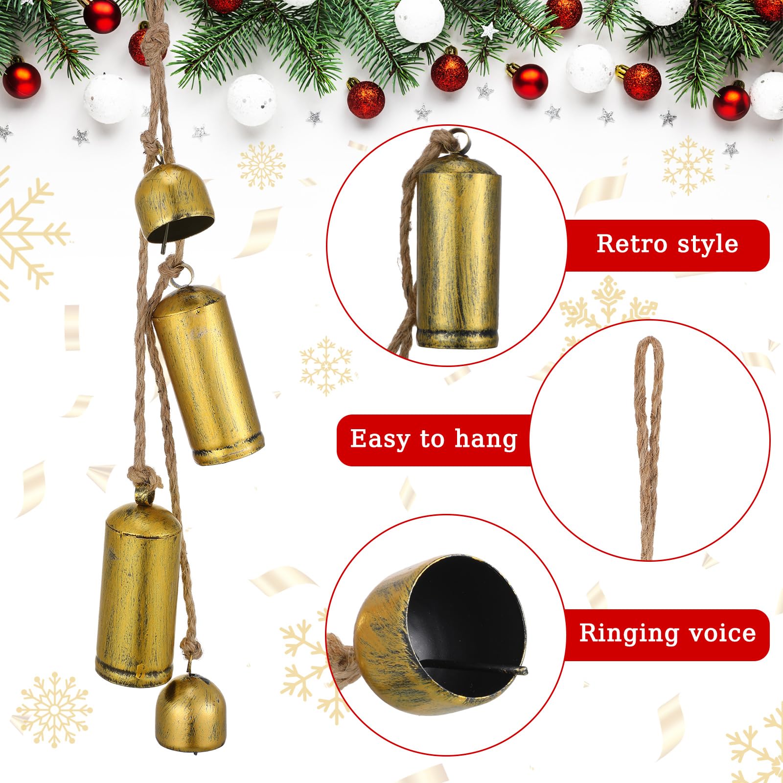 Woanger 4 Pcs Christmas Cow Bells Rustic Jingle Bells Vintage Handmade ...
