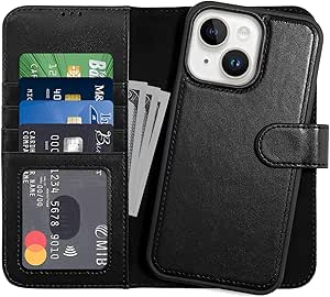 LUMARKE Designed for iPhone 15 Wallet Case - Detachable Flip Folio Cover - RFID Blocking 4 Card ...