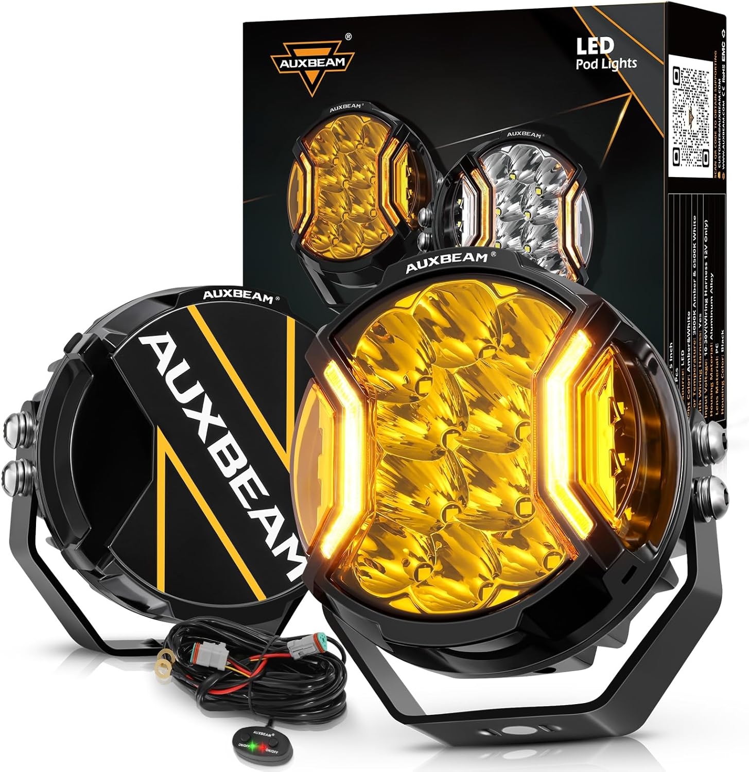 Auxbeam V-ULTRA Series LED Round Light Pods, 5 Inch 172W Offroad ...