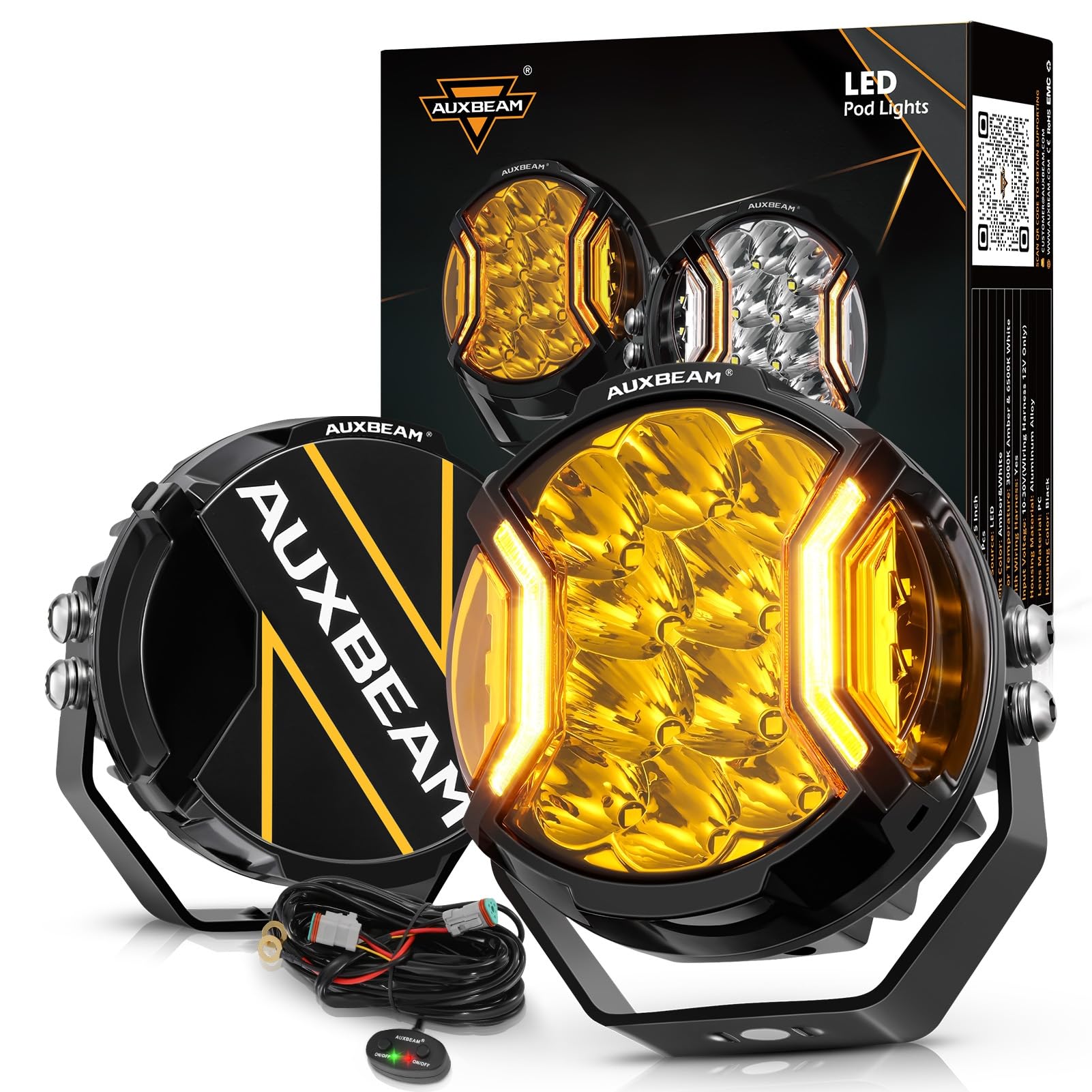 Auxbeam V-ULTRA Series LED Round Light Pods, 5 Inch 172W Offroad ...