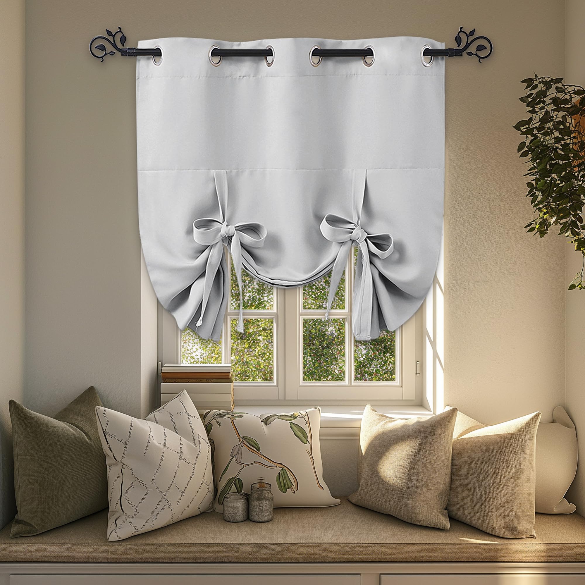 Tie Up Curtains Slate Teal Green Textured Faux Linen Room Darkening