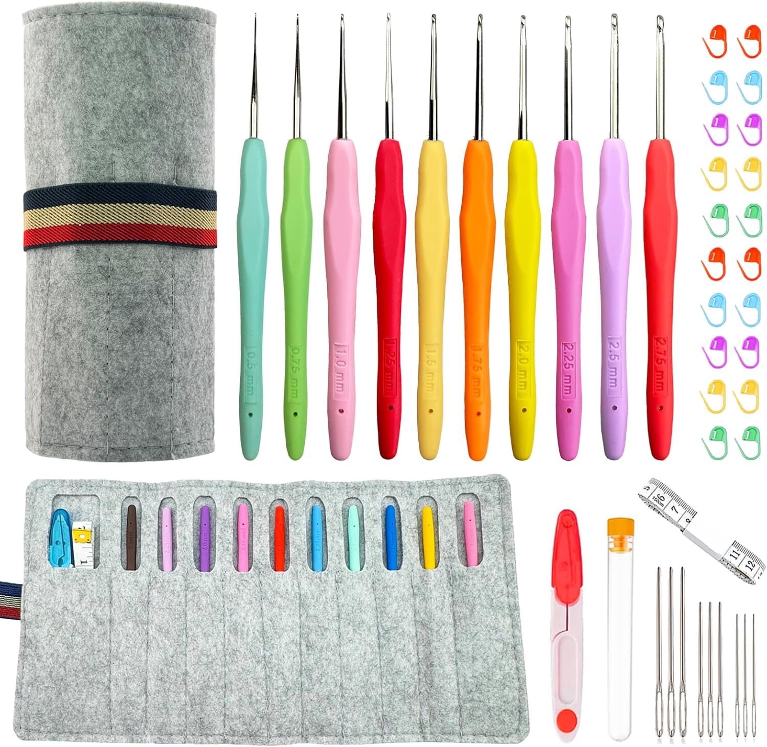Amazon.com: 0.5mm-2.75mm Small Crochet Hooks Set with Grey Felt Bag ...