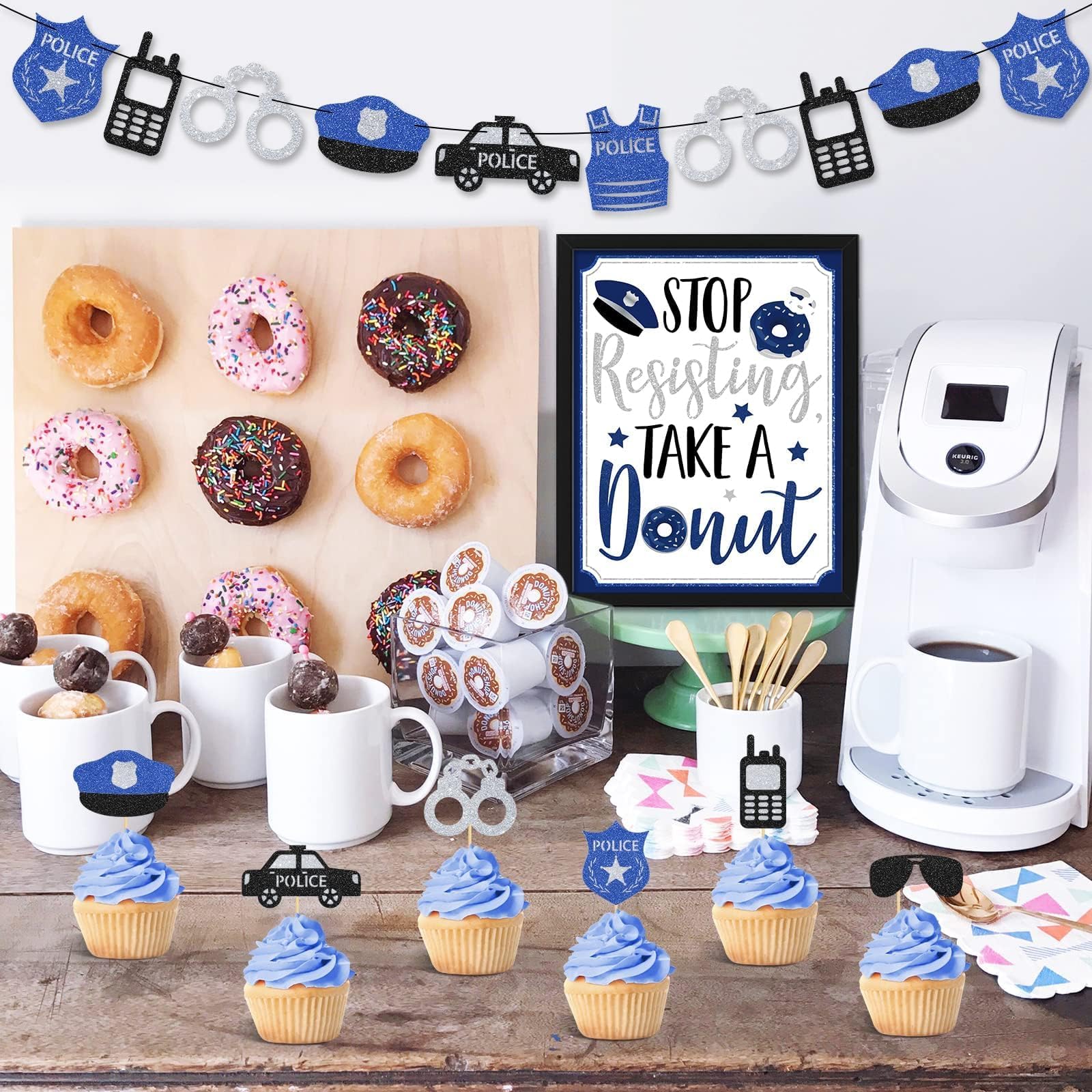 Snapklik.com : Officer Donut Bar Decoration Kit Police Banner Party ...