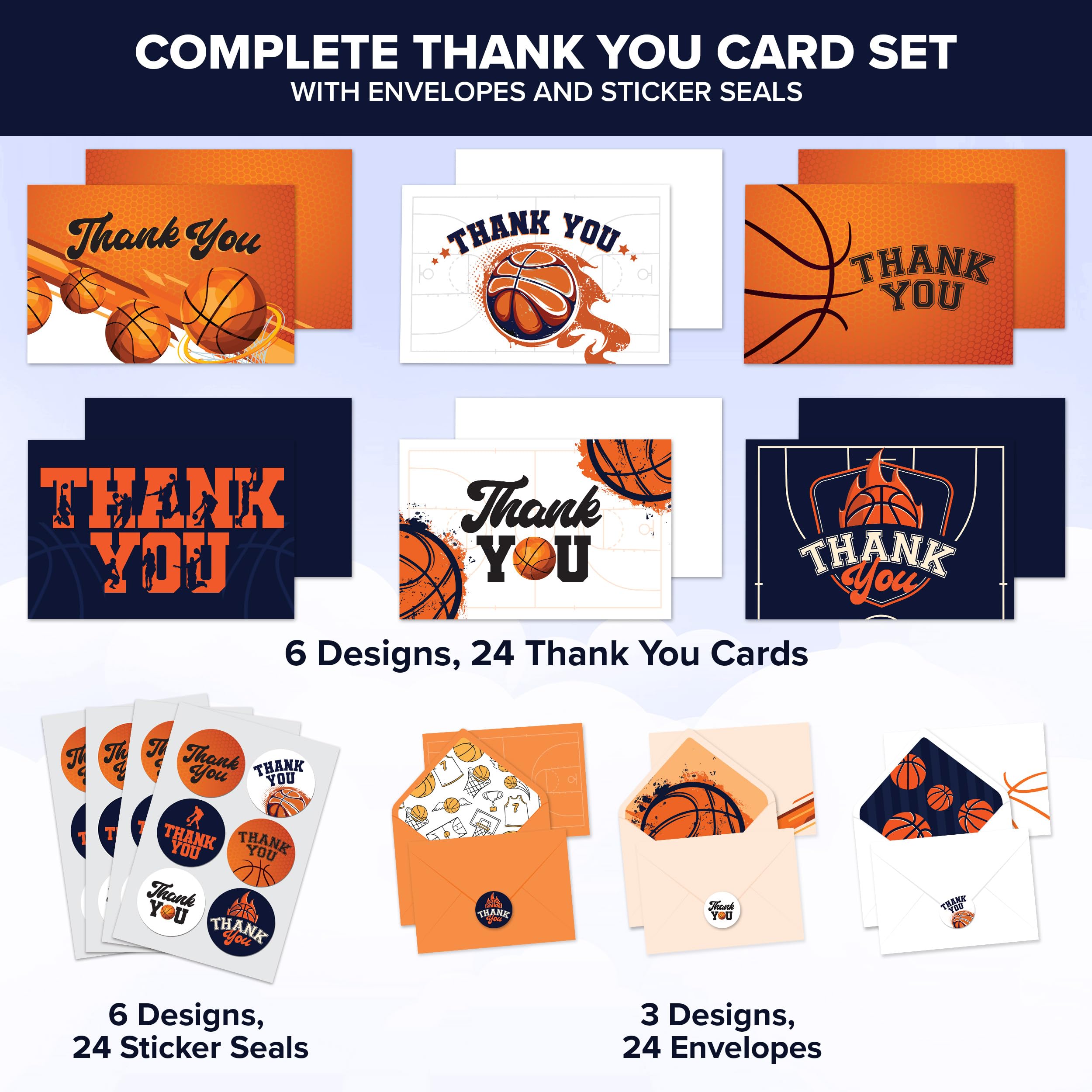Snapklik.com : Decorably 24 Pack 6x4in Thank You Cards For Basketball ...