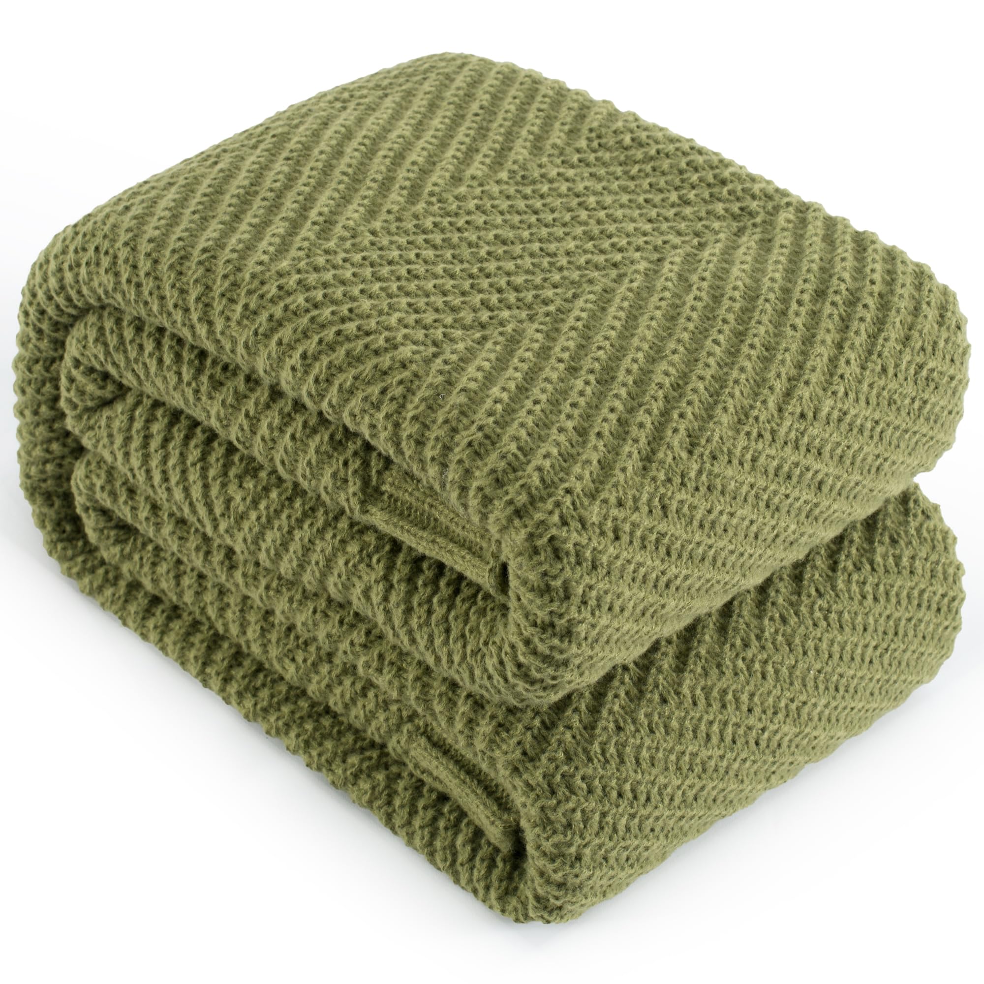 Amazon.com: LONG CREATE Knitted Throw Blanket 50"X60", Olive Green Knit ...