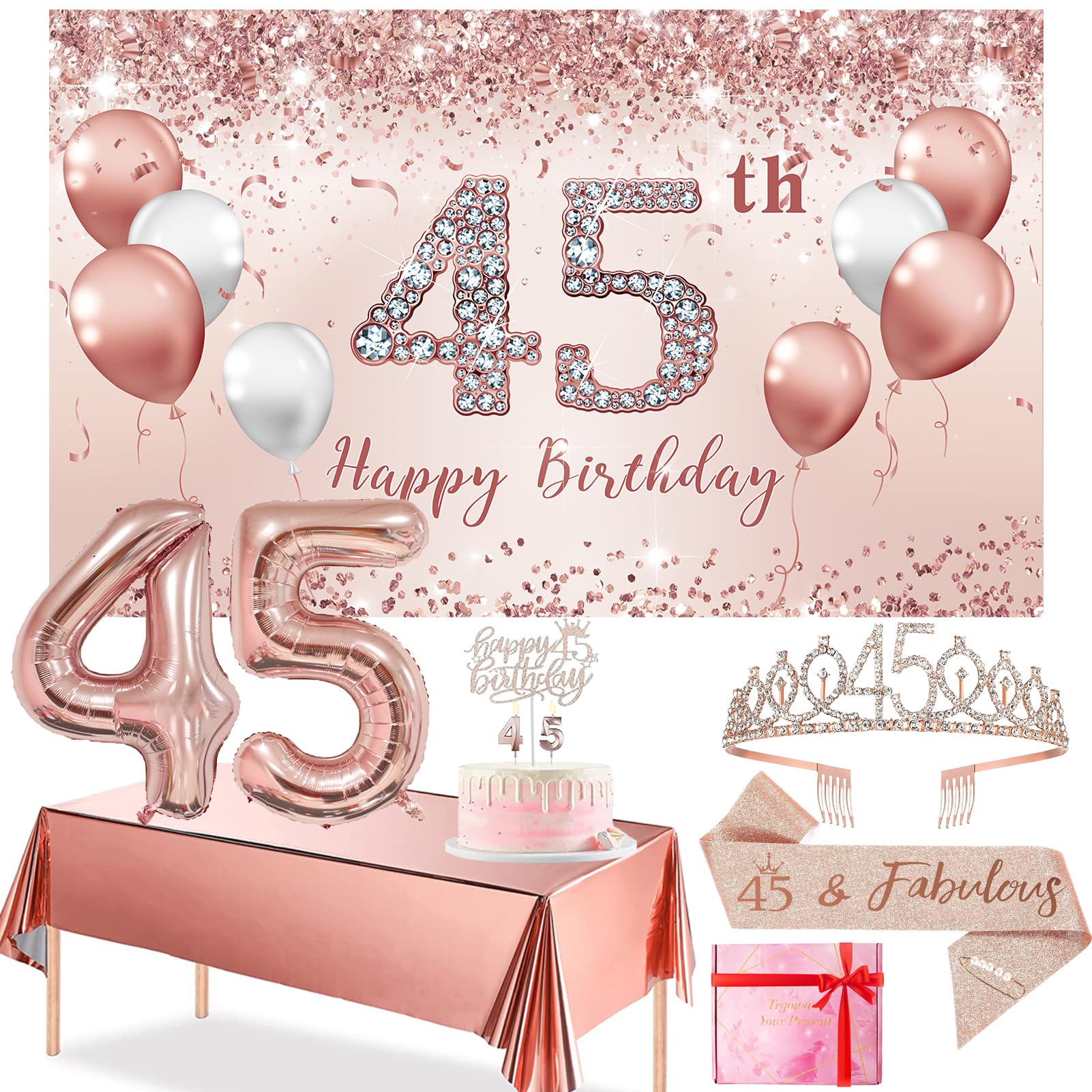Amazon.com: Trgowaul 45th Birthday Decorations Party Set for Women ...
