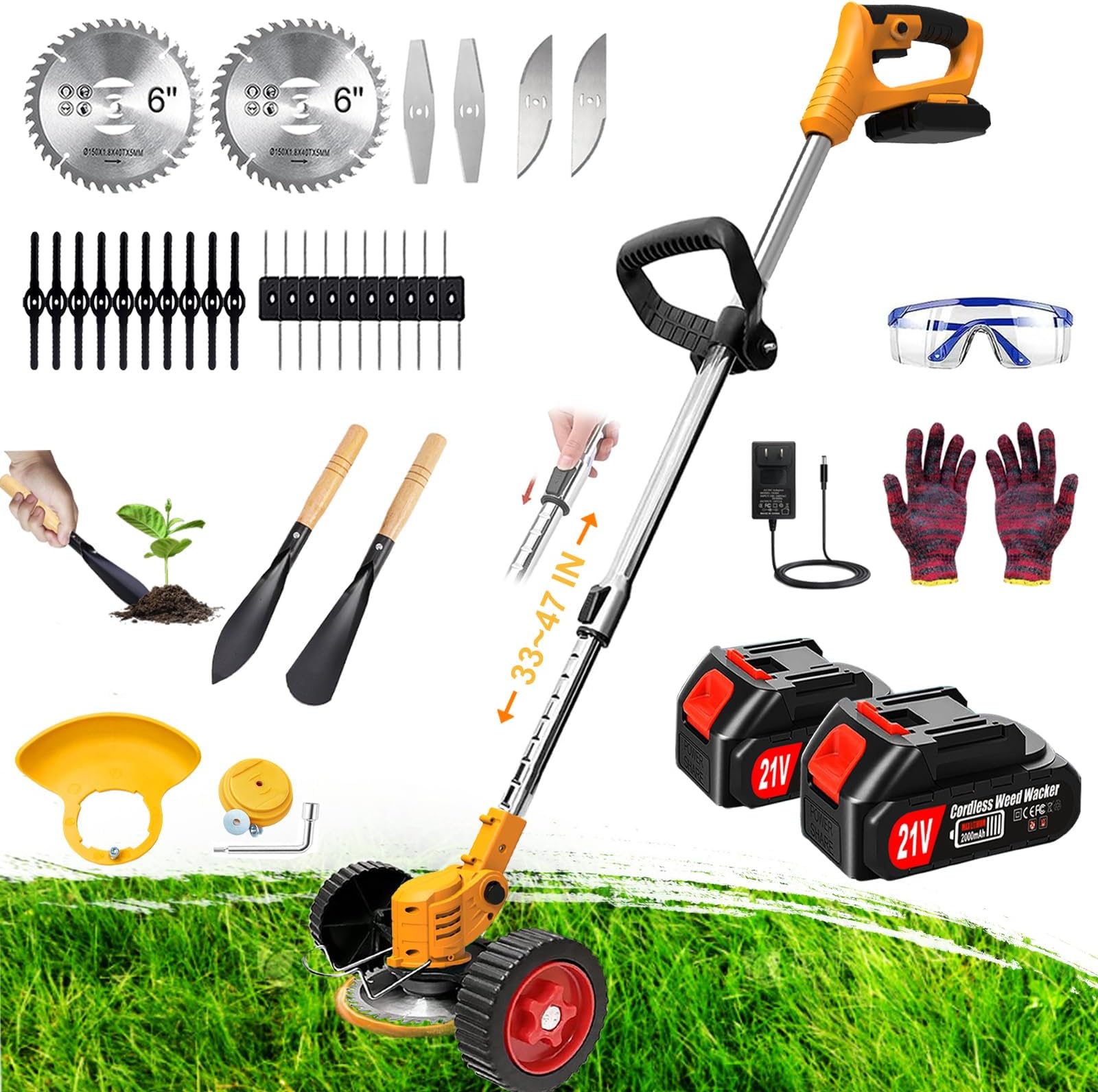 Amazon.com : Lemolifys Electric Weed Wacker with Wheels, 2000mAh 21V ...