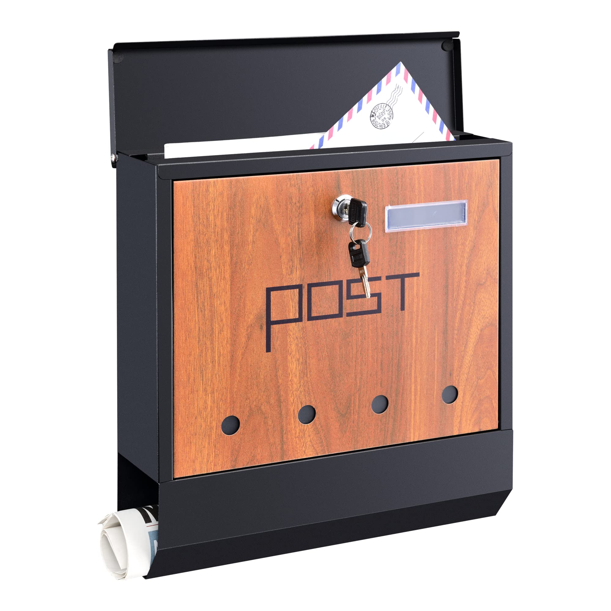[en.casa] Binau Letterbox 34 x 31 x 10 cm Postbox with Newspaper Tube ...