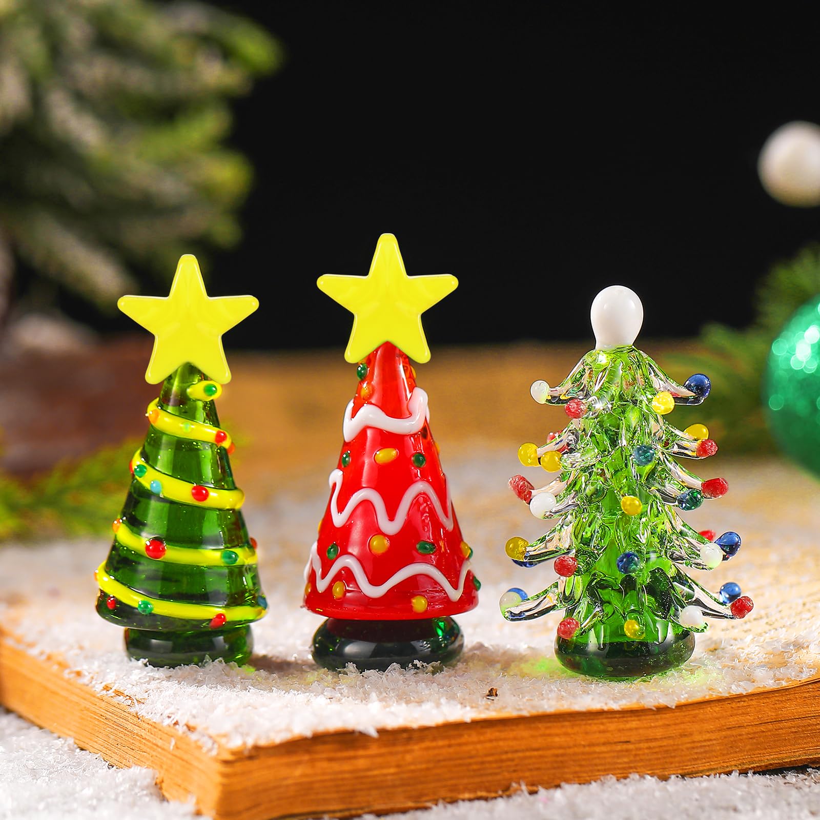 Amazon.com: Kritkin 3 Pcs 2 Inch Glass Christmas Tree Miniature Holiday ...