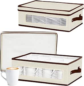 Amazon.com: homyfort 2 Pack Mug Storage Box with Dividers, China Cup ...