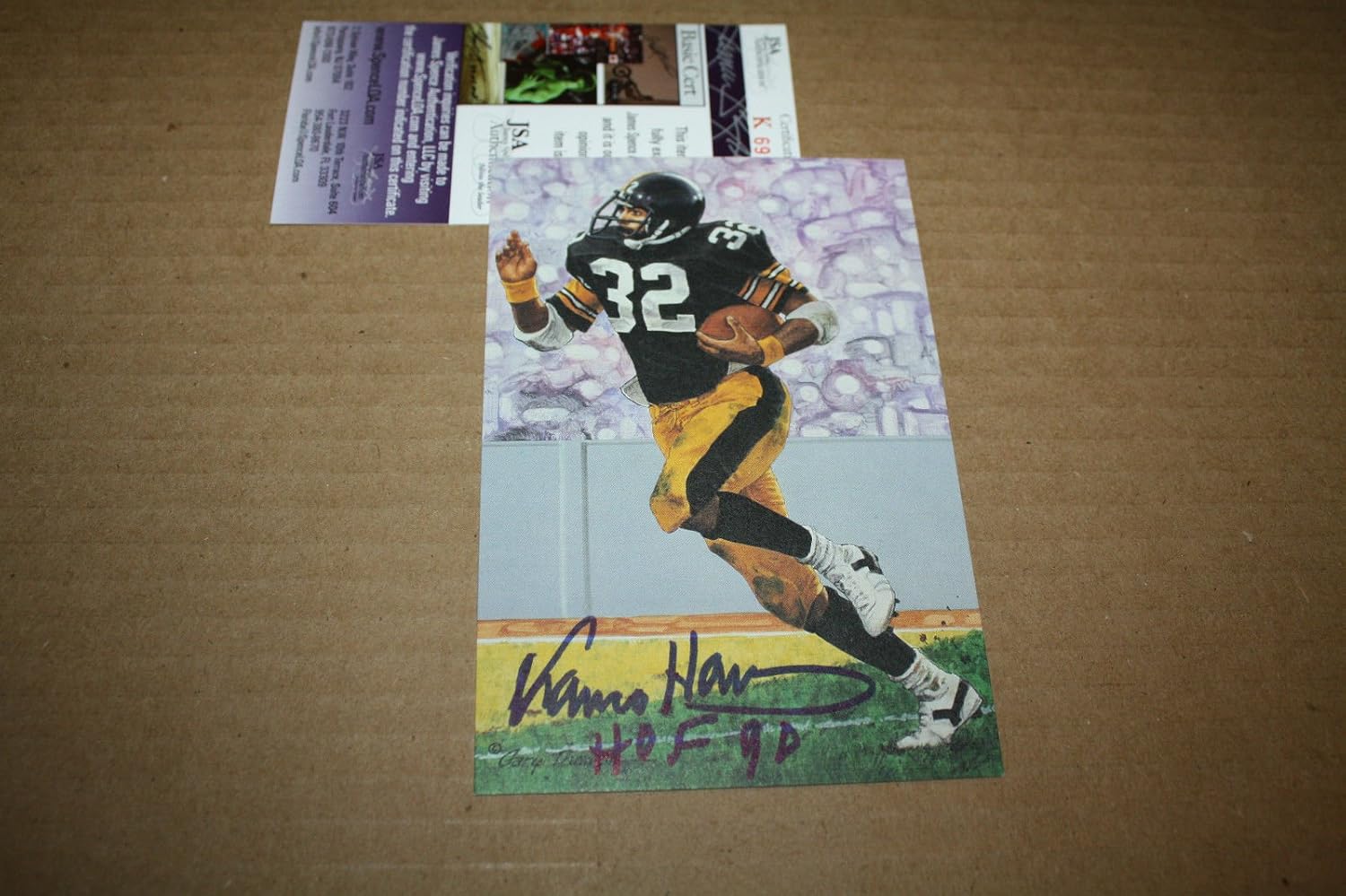 PITTSBURGH STEELERS FRANCO HARRIS #32 SIGNED GOAL LINE ART CARD HOF ...