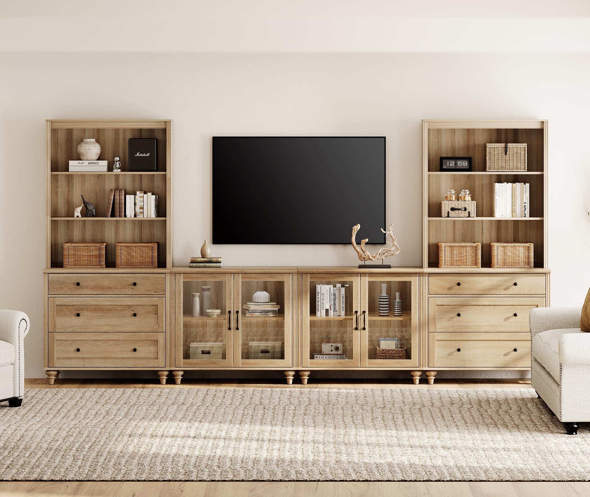 WAMPAT Entertainment Center with Bookshelves with Glass Doors & Drawer ...