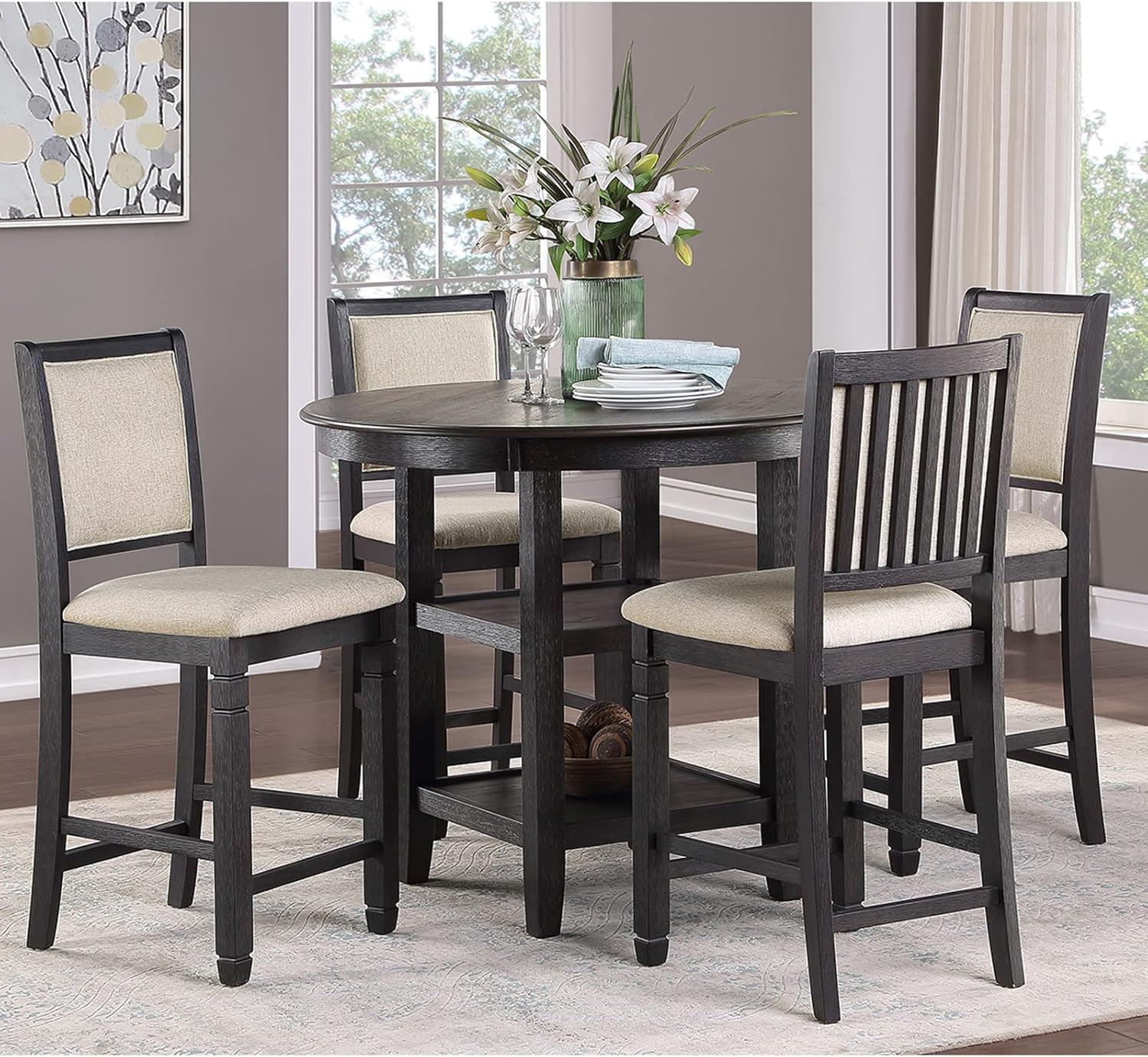 Amazon.com - 5pc Counter Height Dining Table Set, Wood Kitchen Table ...