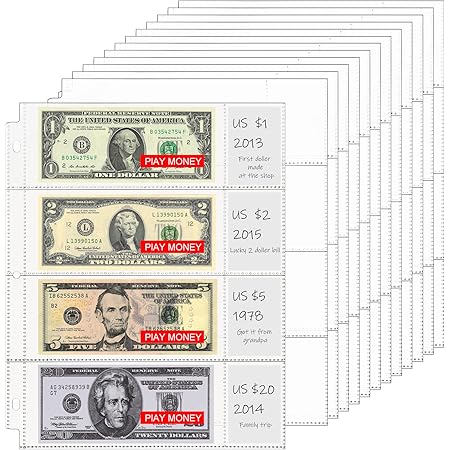 Amazon.com : 4 Pocket Currency Pages Clear Currency Sleeves Dollar Bill ...