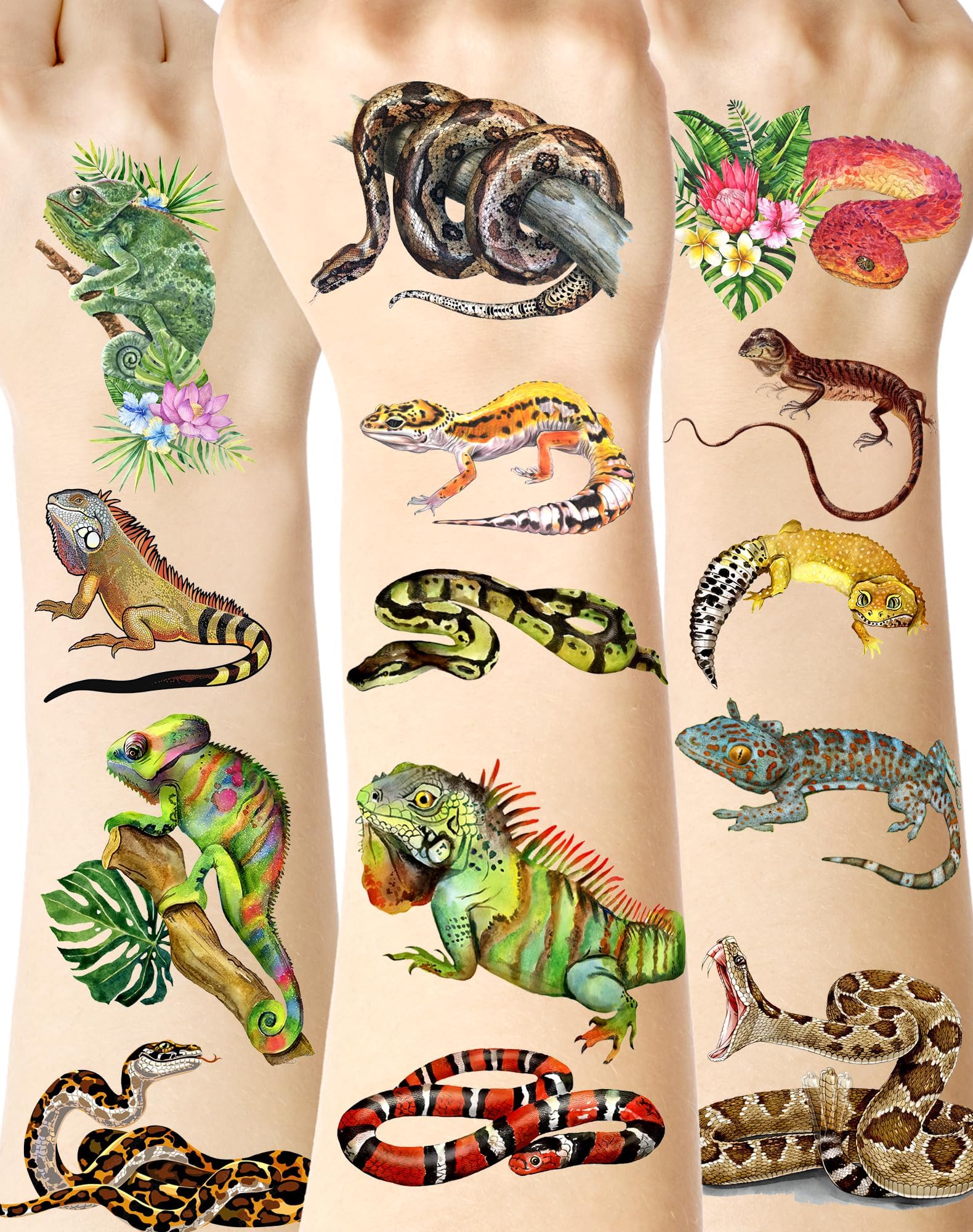 Amazon.com : Reptile Temporary Tattoos Swamp Swirls Safari Animals ...