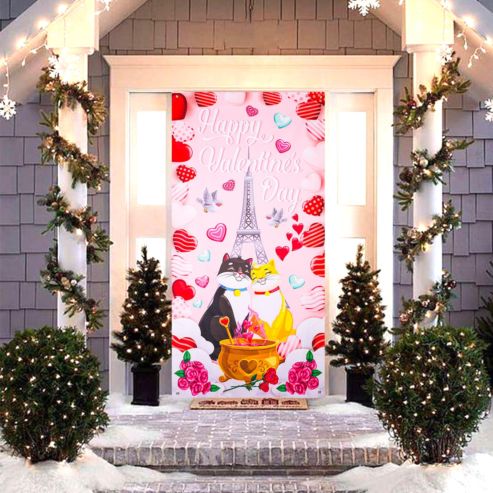 Amazon.com : 6.1x2.4ft Valentine's Day Door Cover, Cats Couple Heart ...