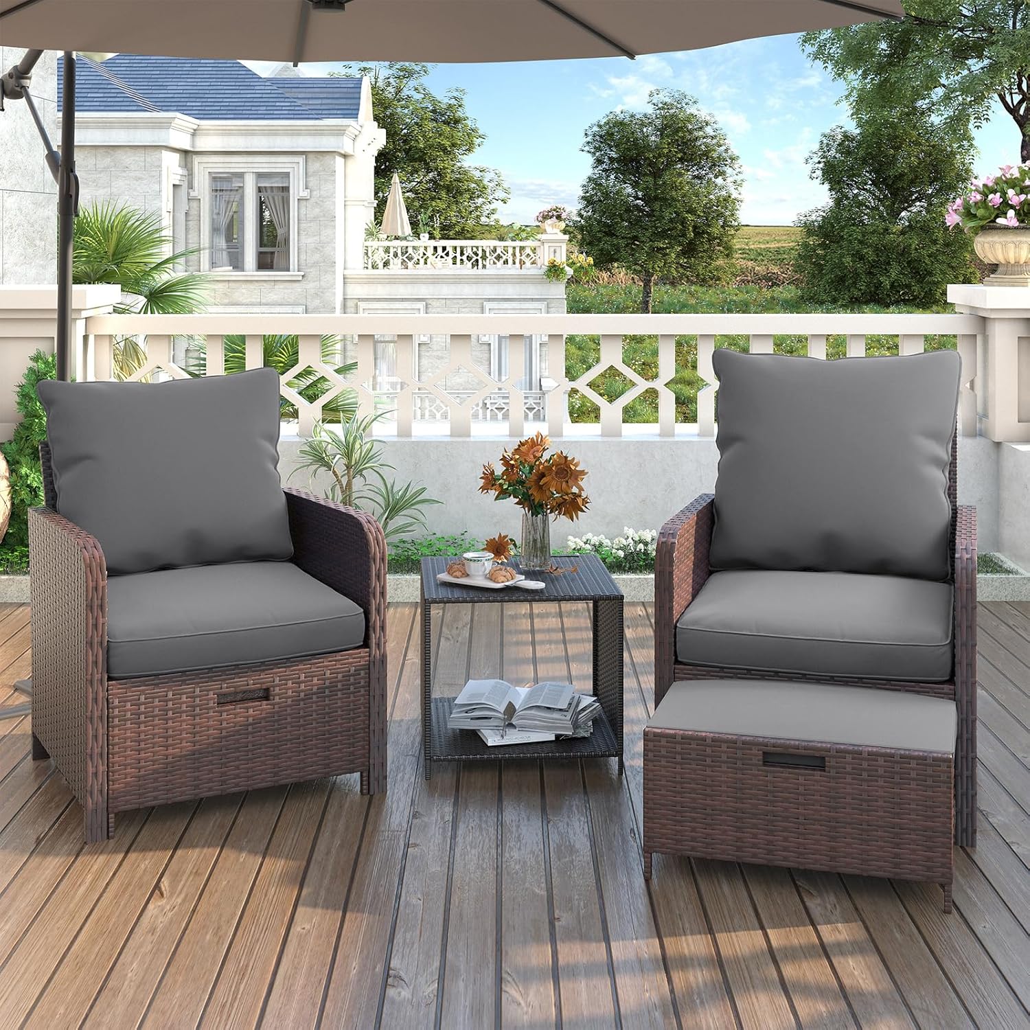 Amazon.com: UDPATIO Balcony Furniture Patio Chairs with Ottoman, 5 ...