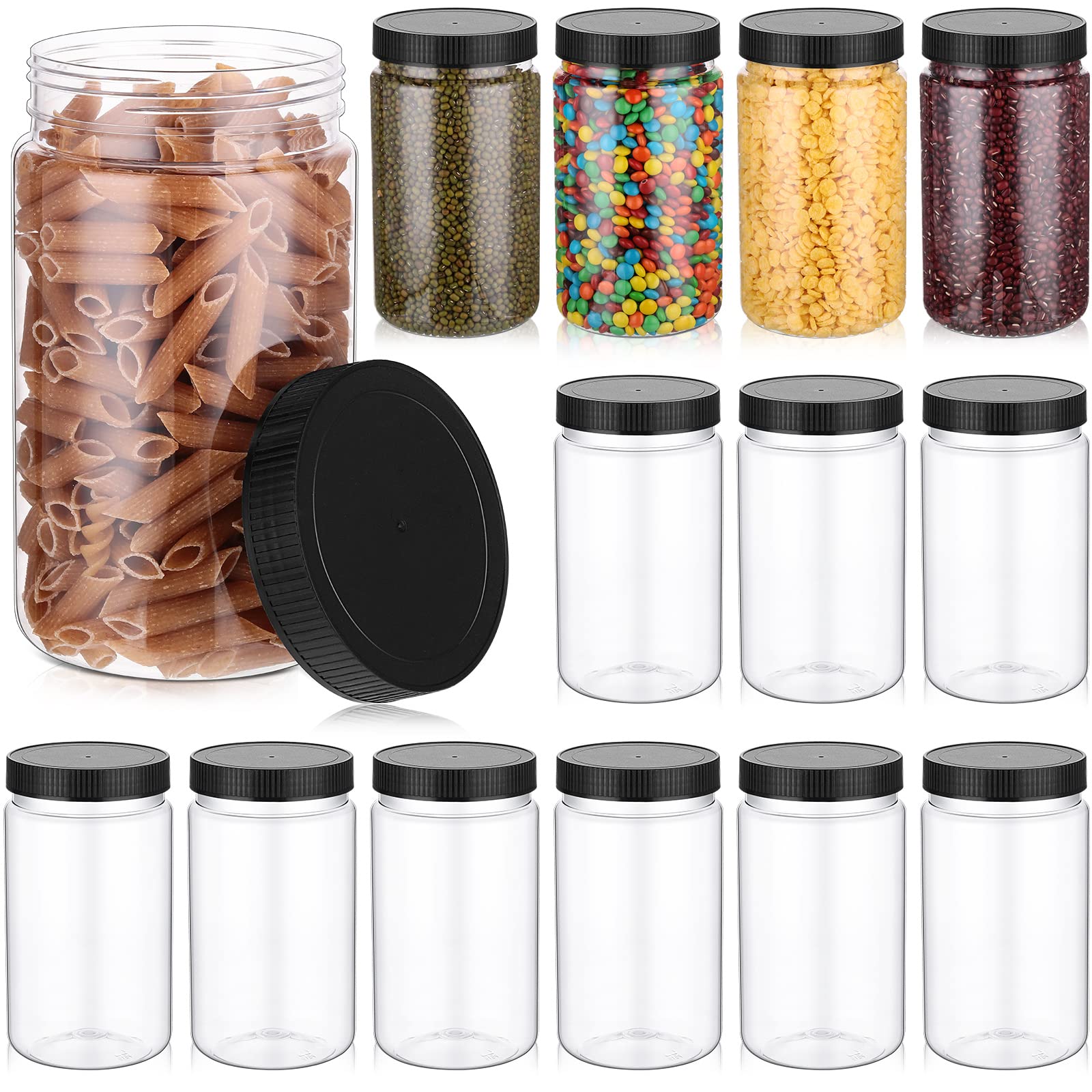 Amazon.com: 15 Pack 32 oz Plastic Jars with Lids Clear Mason Jars Large ...