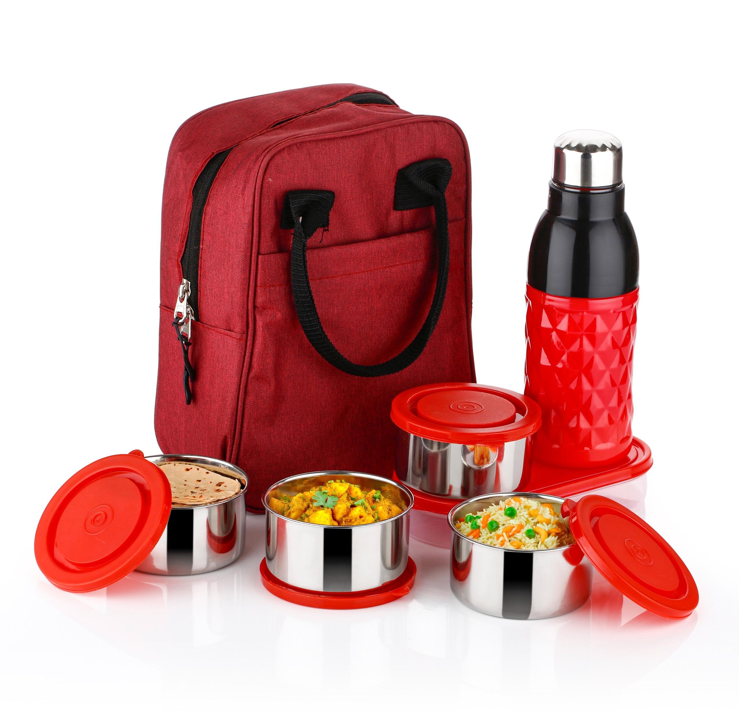 Buy Truplex Lunch Tiffin with 4 Steel Containers, 1 Plastic Dabba ...