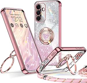 XYZ für Samsung Galaxy A56 5G Hülle mit Band, Herzen Doppelring Ständer Luxus Glitzer HandyHülle ...