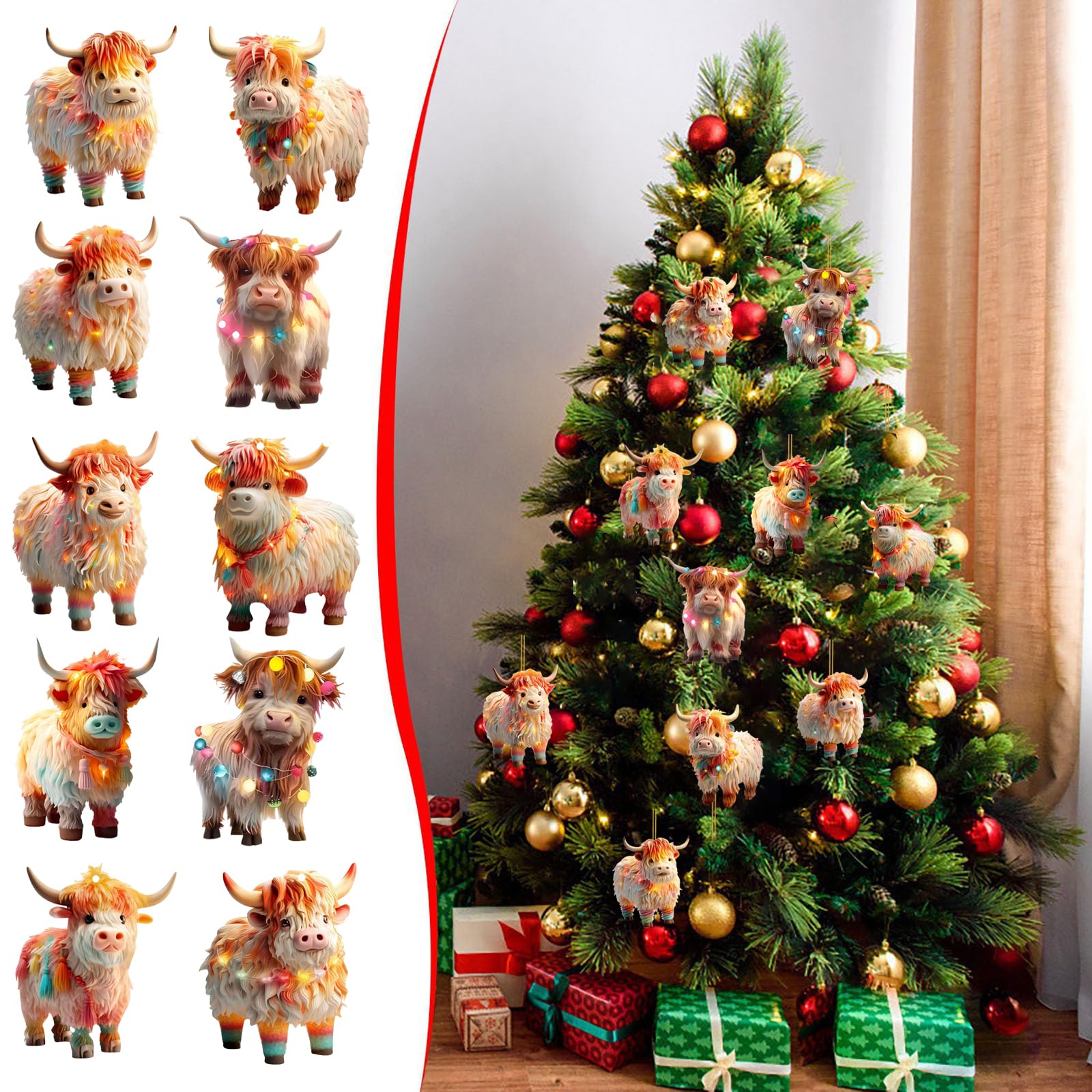 Amazon.com: Christmas Tree Decoration,10Pcs Christmas Tree Cute Cattle ...