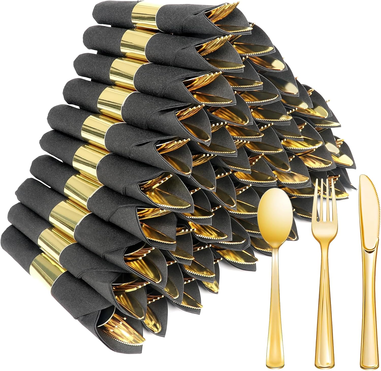 Amazon.com: Dlebay 50 Pack Pre Rolled Gold Plastic Silverware Set ...