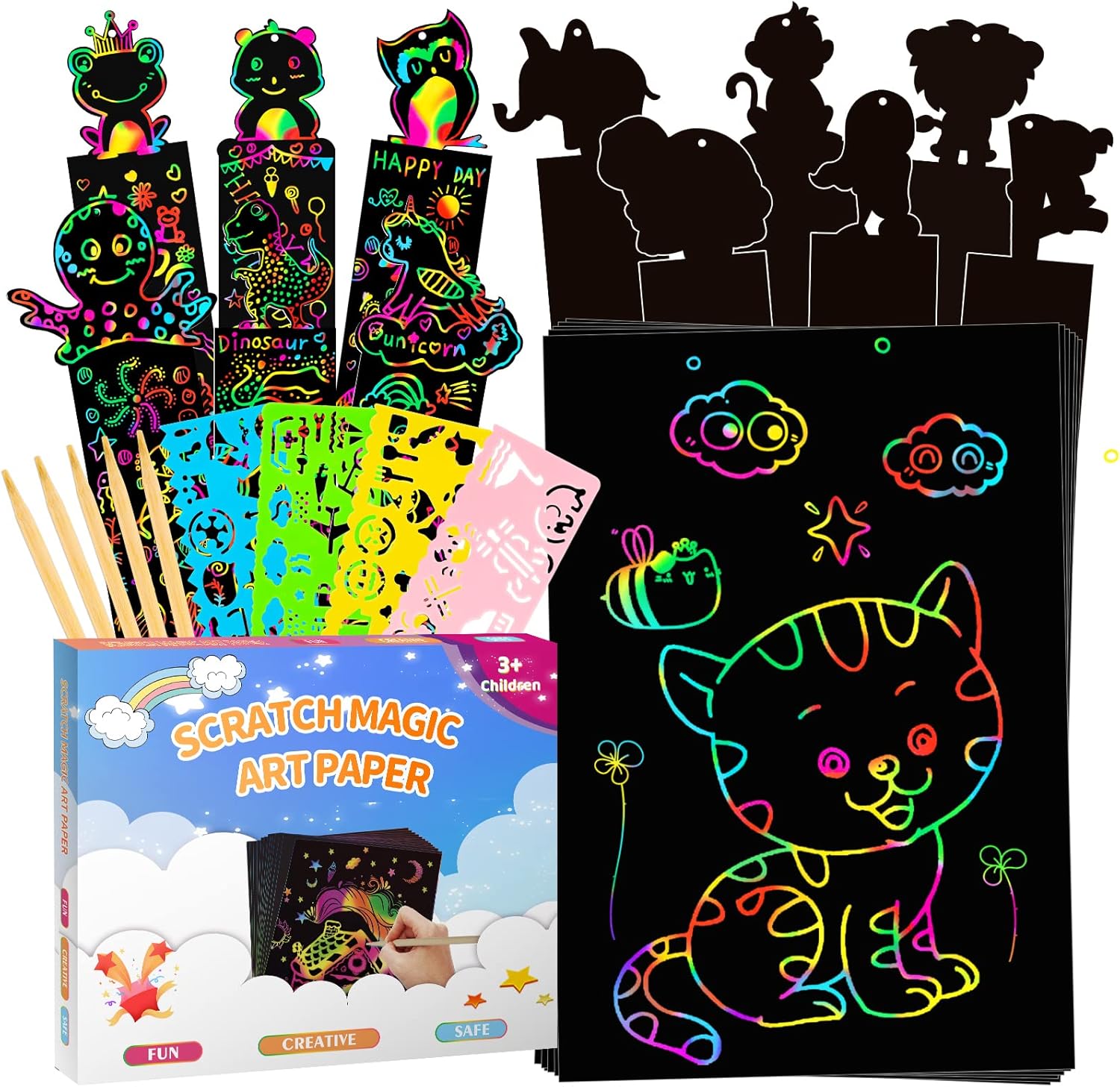 Scratch Art Paper Kit with Rainbow Scratch Papers and DIY Black Scratch ...