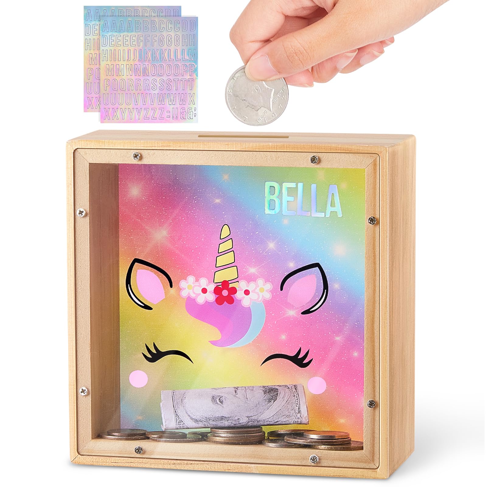 MHJY Money Box for Kids, Wooden Piggy Banks for Girls Boys Unicorn ...