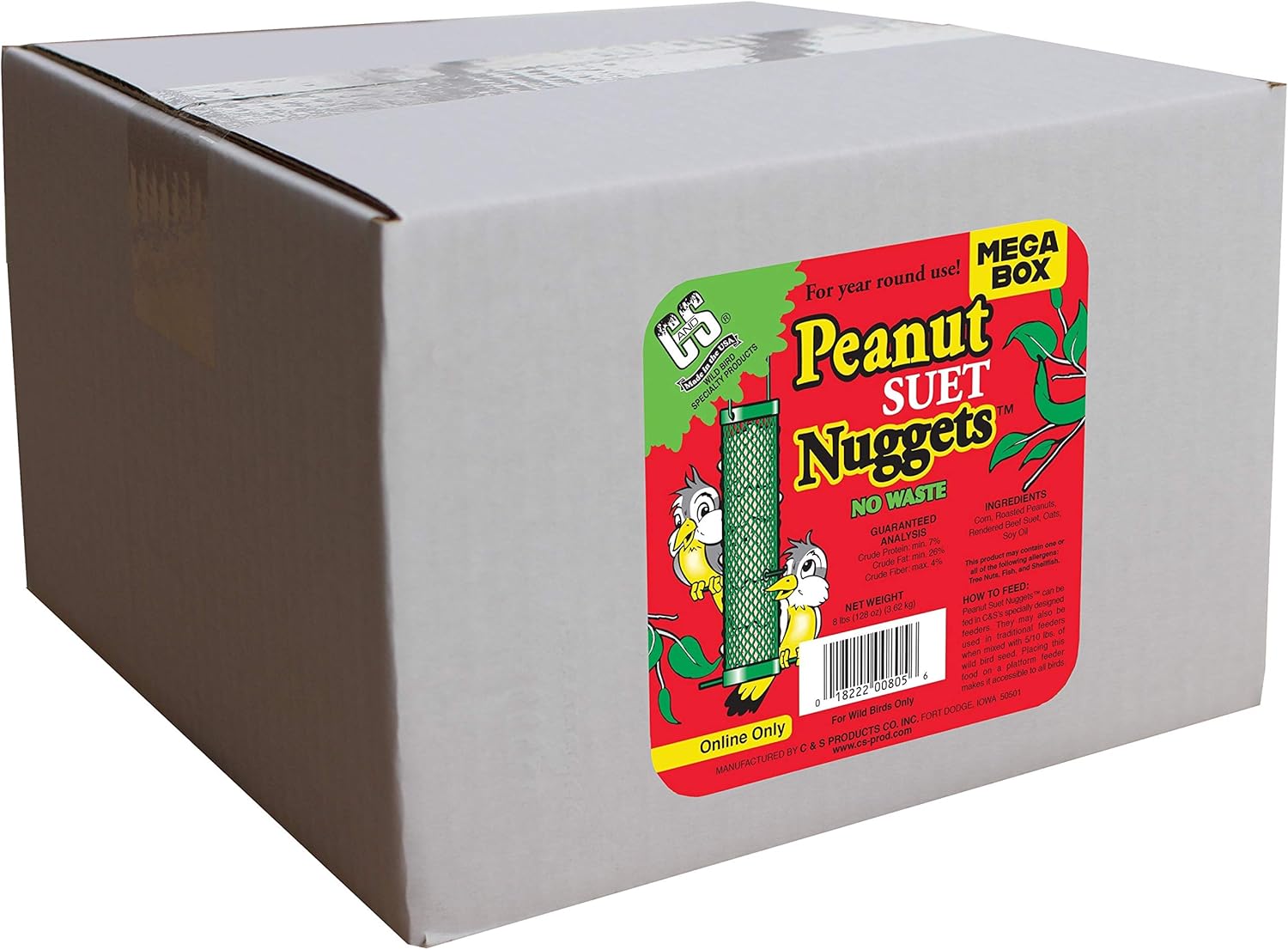 Amazon.com : C&S Wild Bird Peanut Suet Nuggets Mega Box, 8 Pounds ...