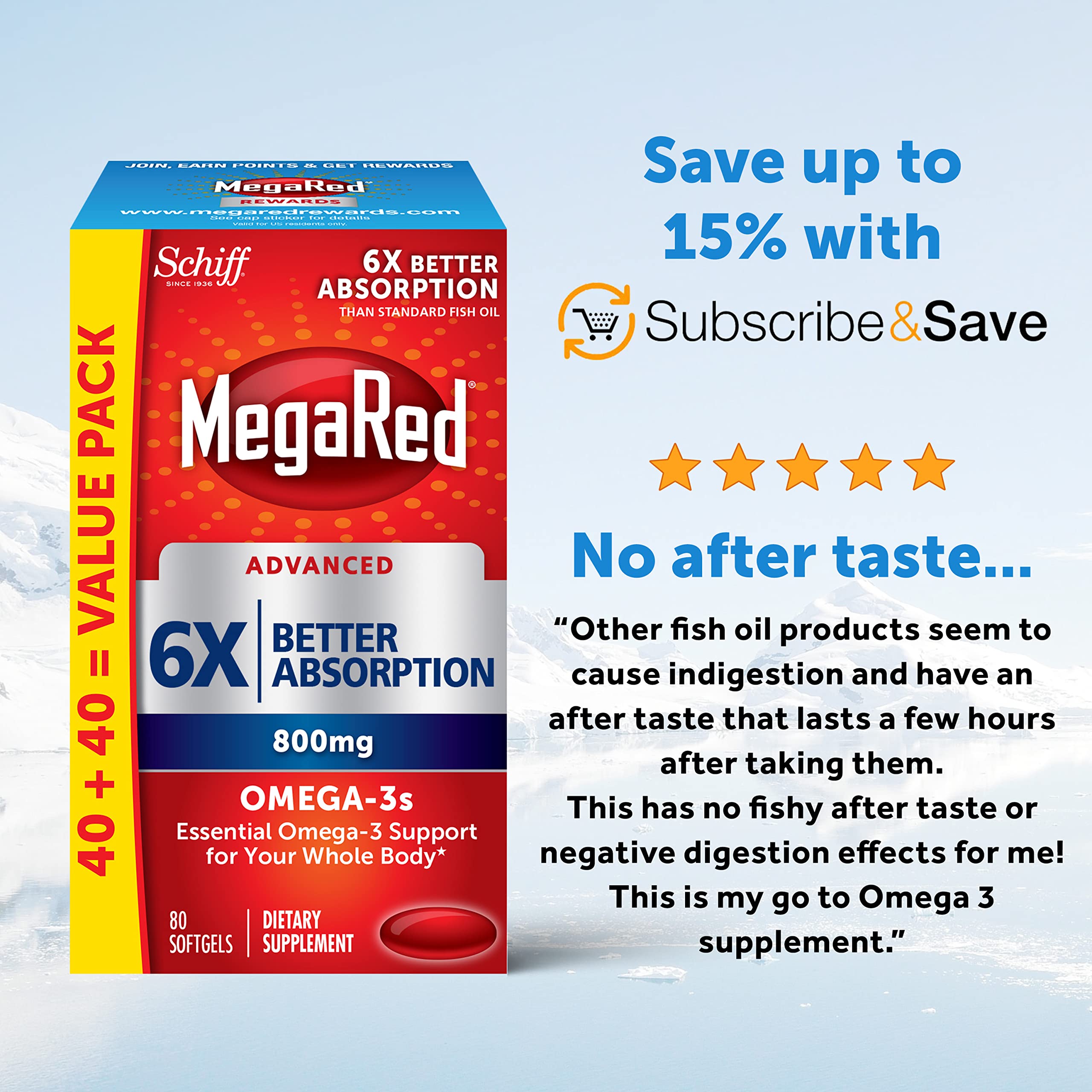 Omega 3 Fish Oil Supplement 800mg (per serving), MegaRed Advanced 6X ...