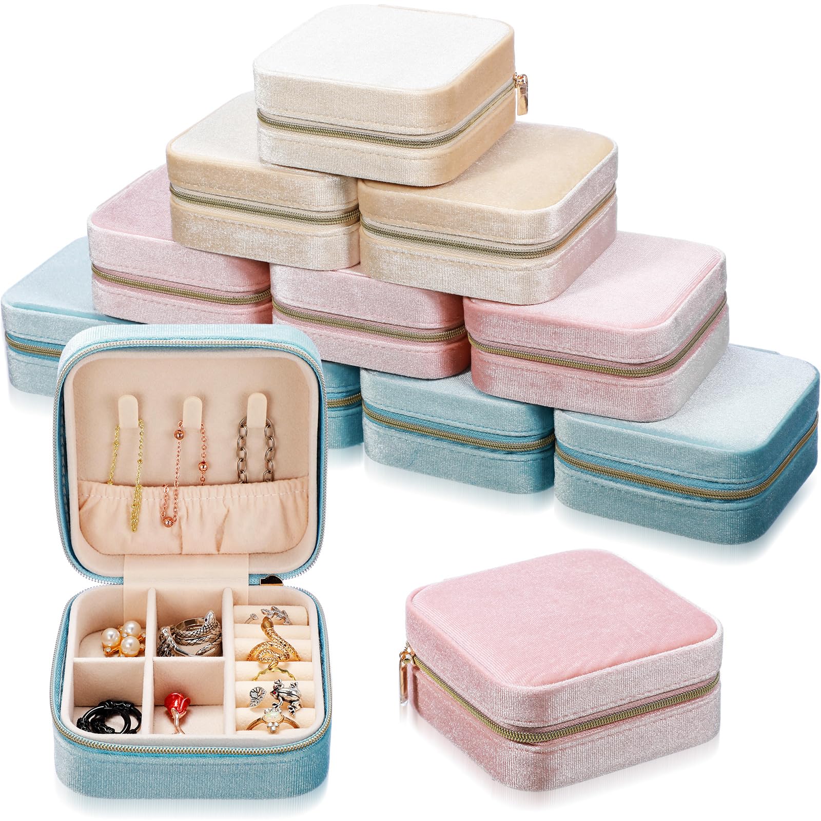 Amazon.com: Kenning 12 Pcs Small Velvet Travel Jewelry Box Mini Jewelry ...
