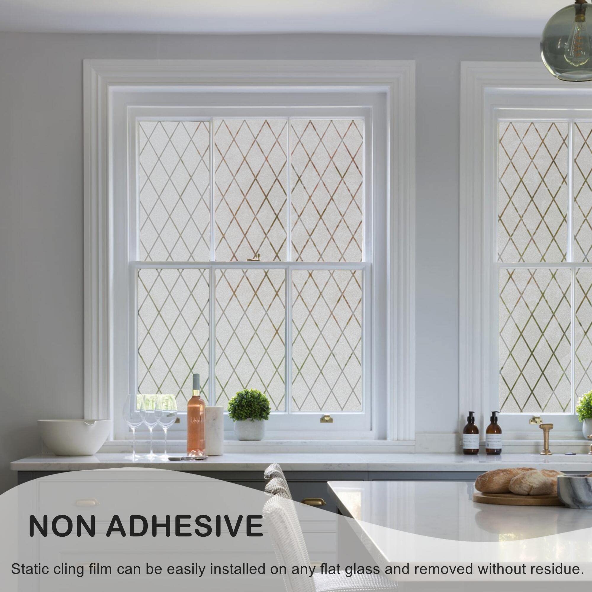 FEOMOS Frosted Lattice Window Film, Window Privacy Film, Decorative ...