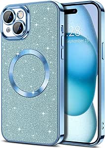 Amazon.com: Hython for iPhone 15 Plus Case Glitter, Clear Magnetic Phone Case with Camera Lens ...