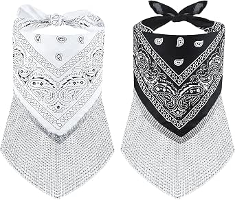 Amazon.com: Mabor Rhinestone Bandana, 2Pcs Disco Cowgirl Bandana, Black ...