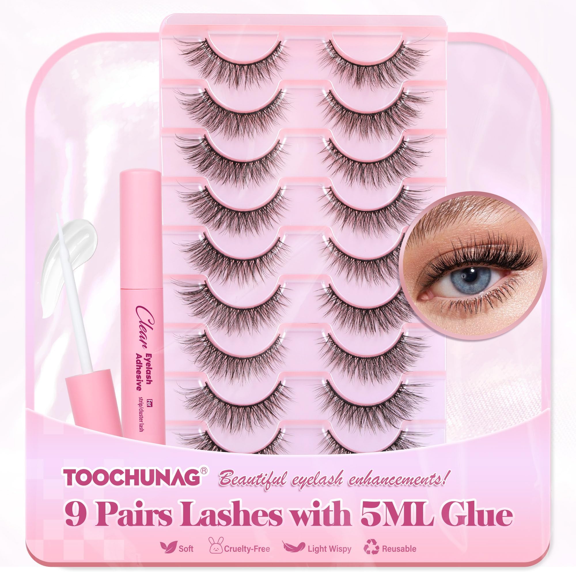 Amazon.com: Natural Lashes Kit with Lash Glue 3D False Eyelashes Wispy ...