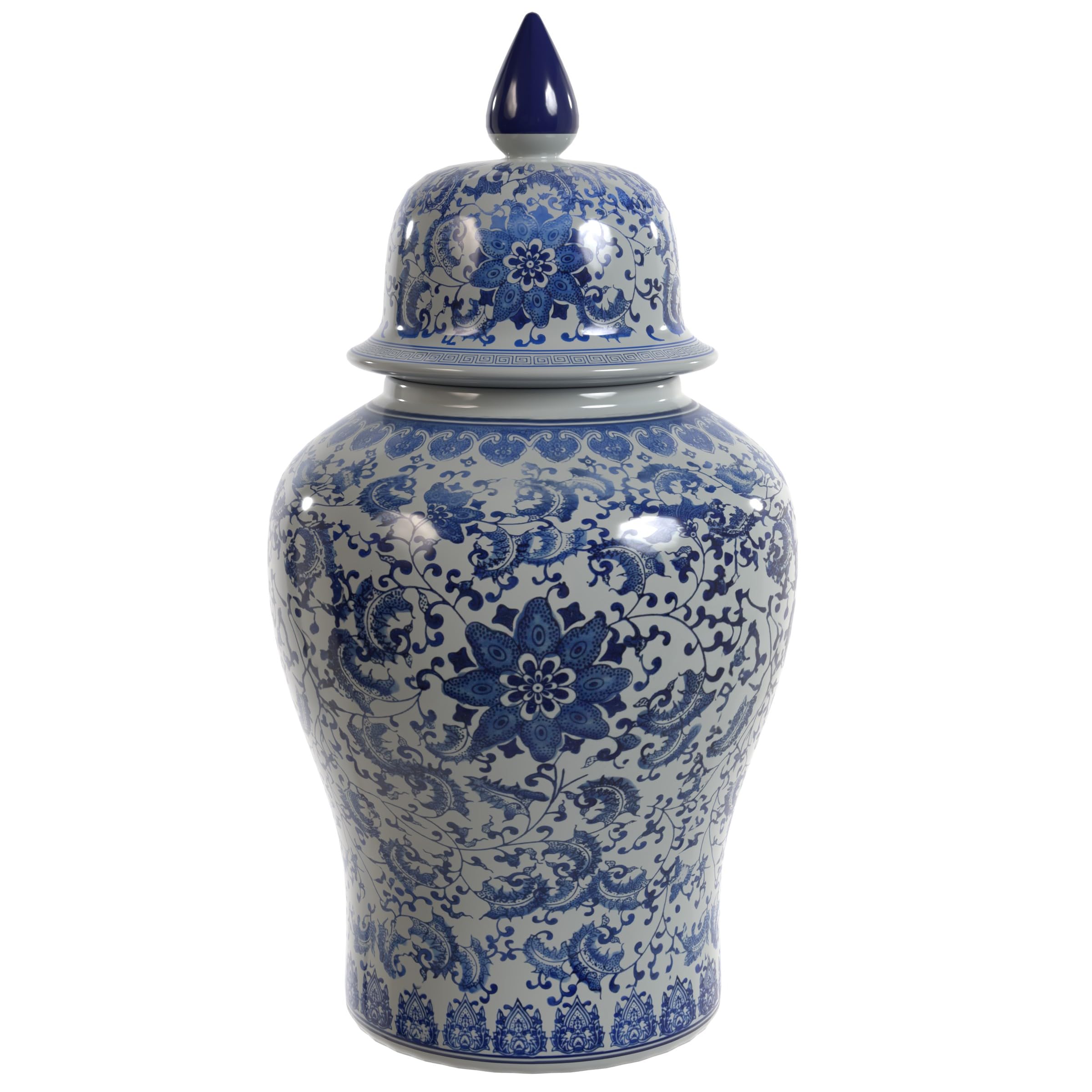 Amazon.com: Red Lantern 18" Floral Blue & White Porcelain Temple Jar ...